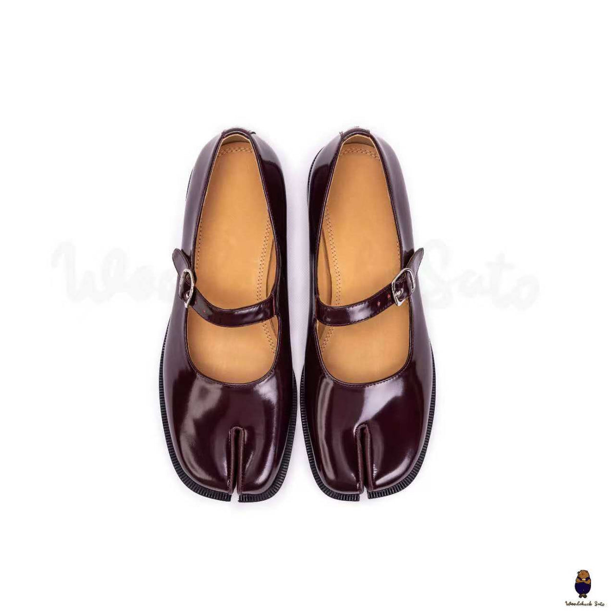 Women's men's burgundy smooth-box leather tabi shoes flats sandal pump ...