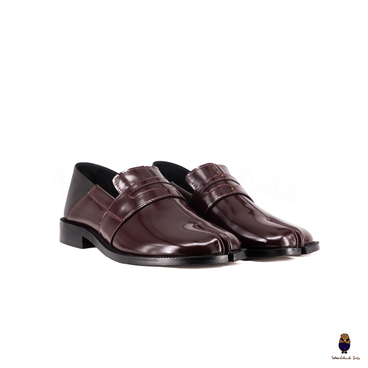 WoodchuckSato Burgundy Fold-Heel Edge-Beaded Cowhide Leather Penny Str ...